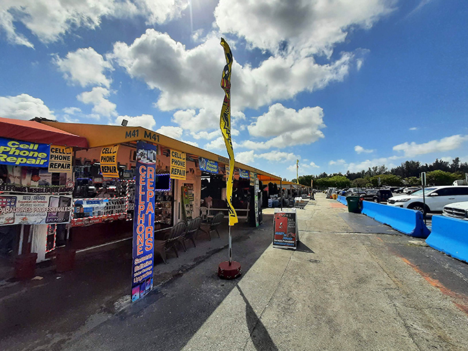 The market's outdoor corridor houses cell phone repair wizards and tech magicians who can resurrect your devices from digital death.