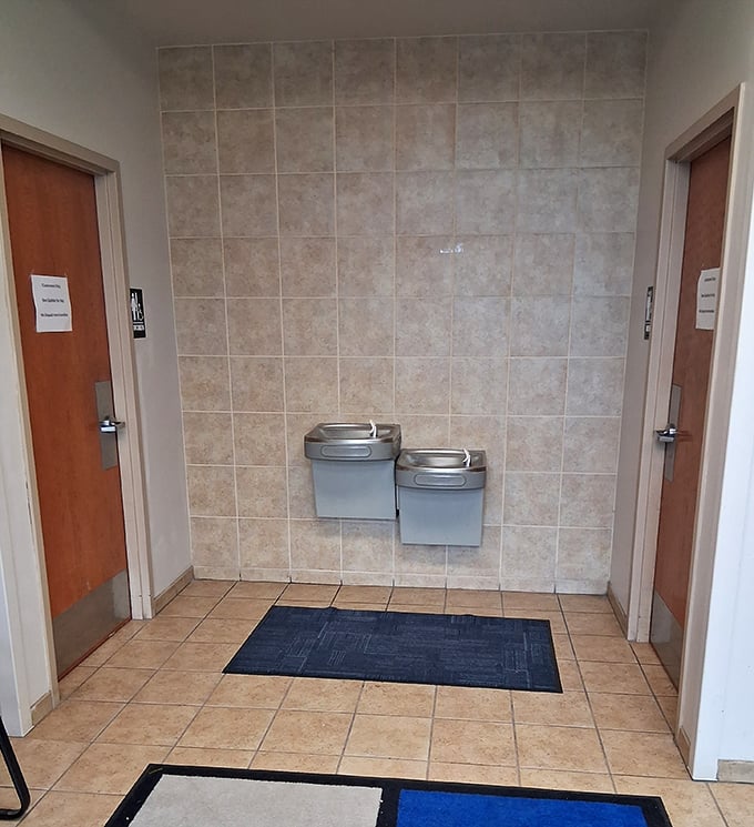 Even the restroom area maintains the store's clean, organized aesthetic. No detail overlooked in this bargain paradise.