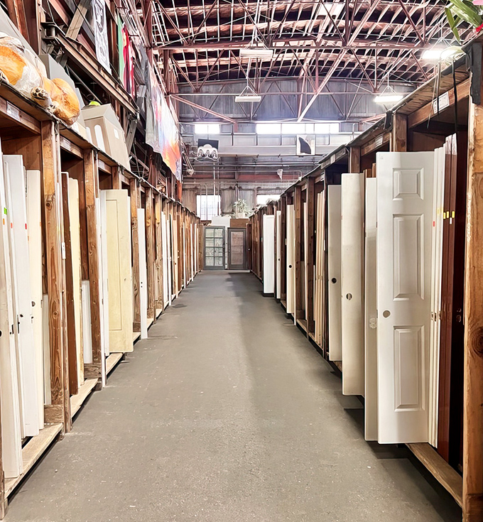 The door aisle feels like you've stumbled into a parallel dimension where every portal leads to a different era of design.