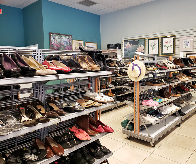 Shoe paradise! From sensible flats to statement heels, all arranged with a precision that would make Marie Kondo shed a tear of joy.