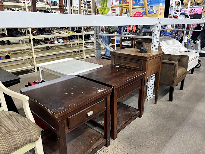 Furniture with stories to tell&mdash;these solid wood side tables have probably hosted everything from homework sessions to holiday dinners.