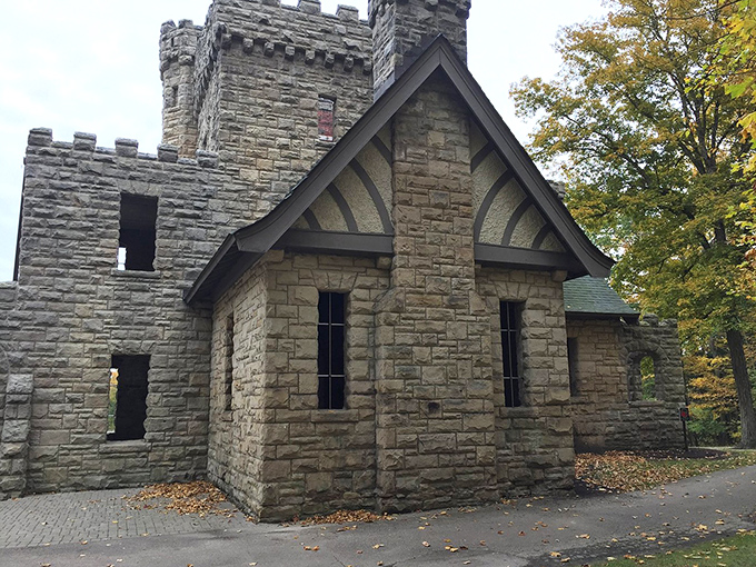 Tudor-style meets medieval fortress in this architectural mash-up. Like finding Camelot hiding in your neighbor's backyard.