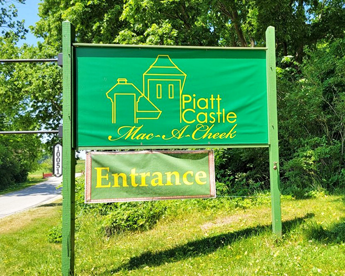 The entrance sign promises castle magic ahead. Like finding Hogwarts in the Heartland, but with fewer owls and more Midwestern charm.
