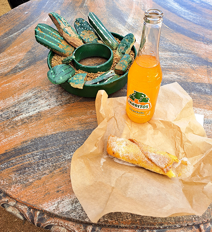 Desert treasure hunting builds an appetite. A Jarritos and homemade pastry &ndash; the official fuel of flea market champions.