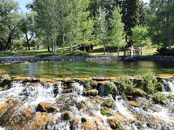 Mother Nature's infinity pool in action. The emerald waters tumble over moss-covered rocks, creating nature's version of a luxury spa feature.