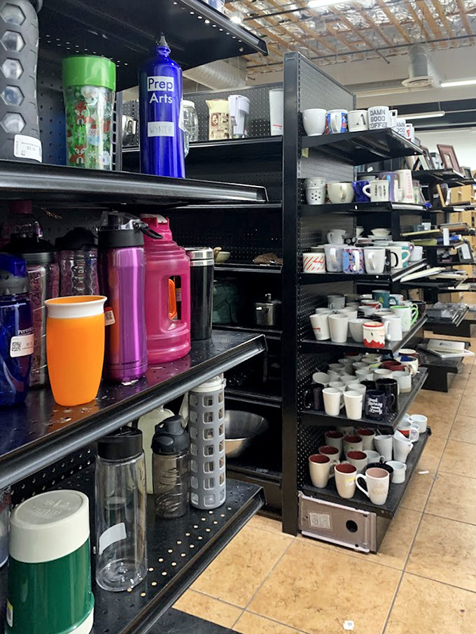 The mug section: where your morning coffee vessel awaits. One person's decluttering mission becomes another's perfect kitchen addition—complete with personality.