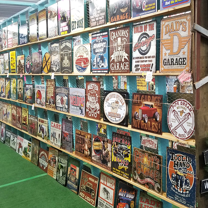 Man cave decor heaven! These vintage-style metal signs let everyone know Dad's garage is where the magic (and occasional cursing at projects) happens.