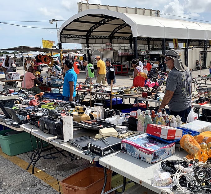 One person's castoff is another's treasure trove. Tables laden with potential finds that might just be that missing piece you never knew you needed.