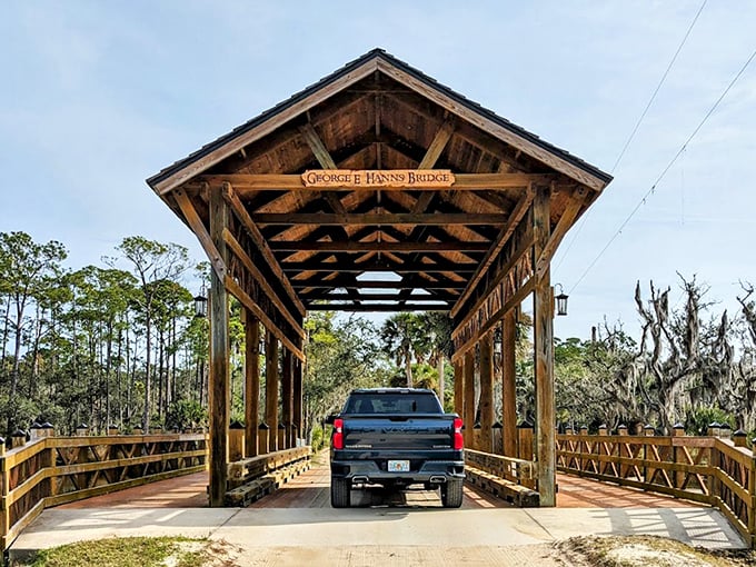 The bridge's design allows vehicles to pass through, making this architectural gem practical as well as picturesque.