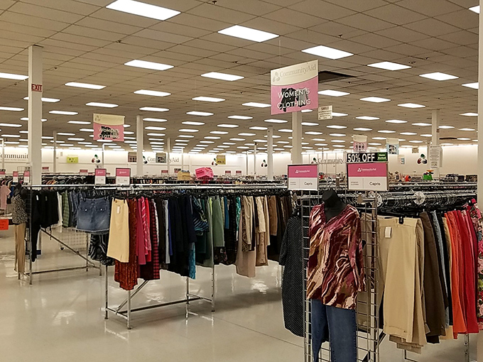 The women's clothing section: organized chaos at its finest. Fashion from every era coexists in a democratic display of style possibilities.