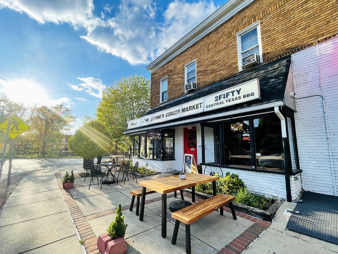 2Fifty's storefront brings a slice of Central Texas to Maryland. Those wooden picnic tables are where BBQ dreams come true on sunny afternoons.