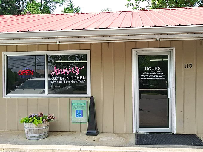 Annie's Family Kitchen's humble exterior with its cheerful sign promises home cooking that'll warm your Kentucky soul.