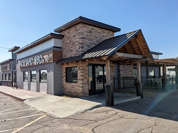 Backyard BBQ's exterior invites you in like a neighbor waving from their porch during a summer cookout celebration.