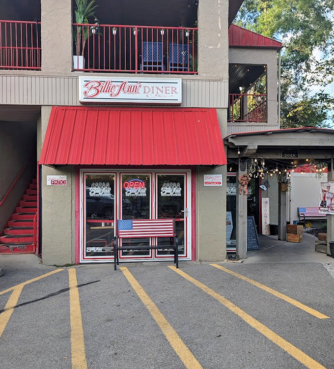 Billie Ann's bright red roof signals "comfort food ahead" like a delicious traffic light permanently stuck on "go."