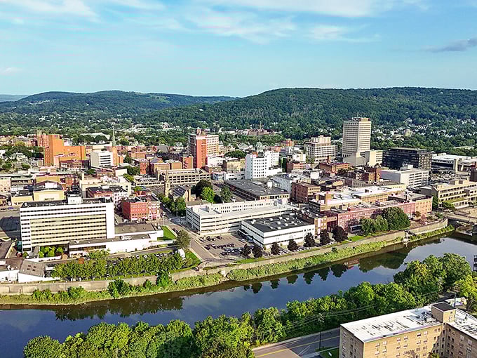 Binghamton's aerial view reveals a city embraced by rivers and surrounded by hills &ndash; nature's version of a group hug.