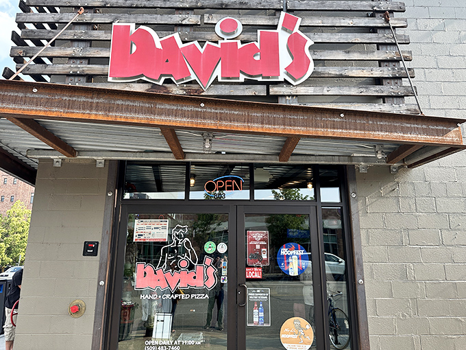 David's rustic wooden exterior looks like it was built by pizza-loving pioneers. Spokane's comfort food headquarters!