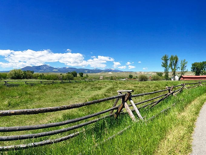 Wide-open fields stretch peacefully across this charming Montana community.