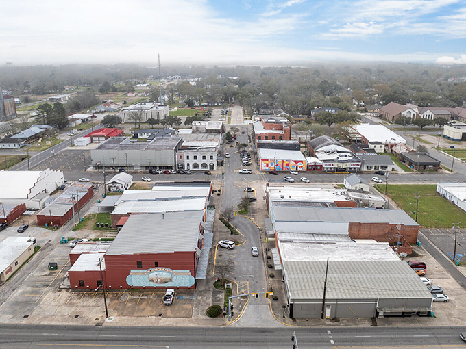 Eunice from above looks like a patchwork quilt of homes, businesses, and possibility. Small-town living with room to breathe!
