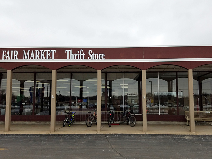 Fair Market's distinctive red awnings and large windows invite shoppers to browse treasures from every era.