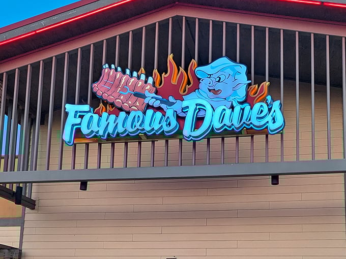 That neon pig knows what's up! The glowing sign promises ribs worth writing home about.