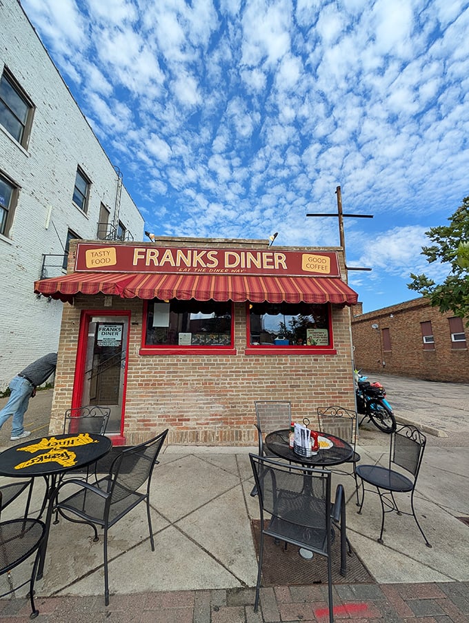 Frank's Diner may be tiny, but its red awning signals breakfast greatness &ndash; proof that the best things come in small packages.