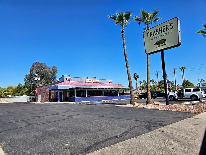 Frasher's Smokehouse stands proudly under palm trees&mdash;a perfect marriage of Arizona scenery and Southern barbecue tradition.