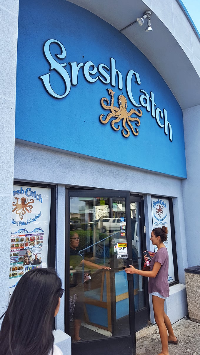 Fresh Catch's entrance with its blue octopus sign is like finding the door to an underwater treasure chest of flavors.
