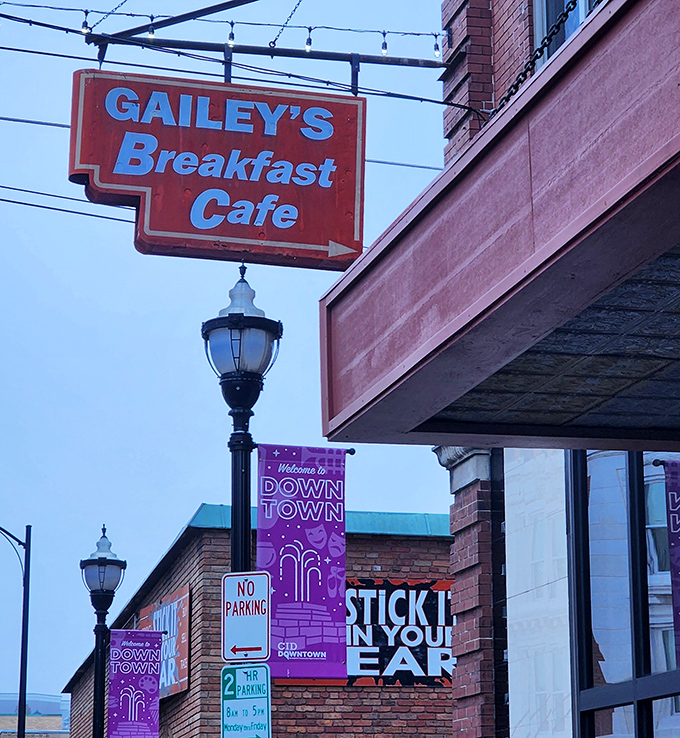 Gailey's vintage sign hangs proudly in downtown Springfield. A breakfast landmark that's seen the city change around it.