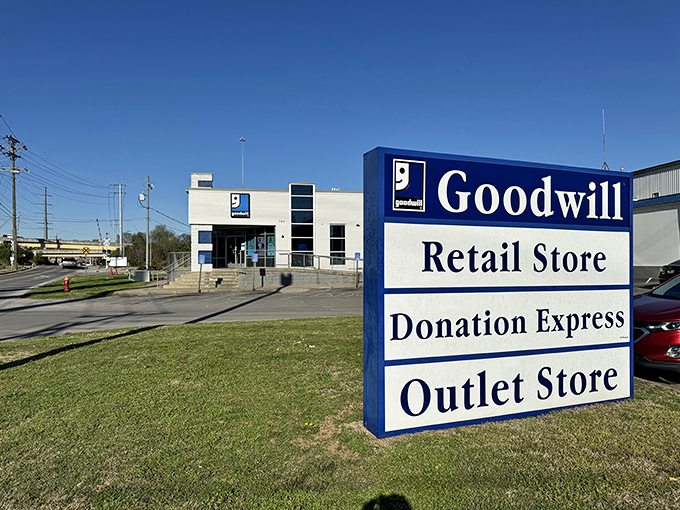 Goodwill's clean, modern storefront design makes this outlet store look more like a retail destination than a bargain bin.
