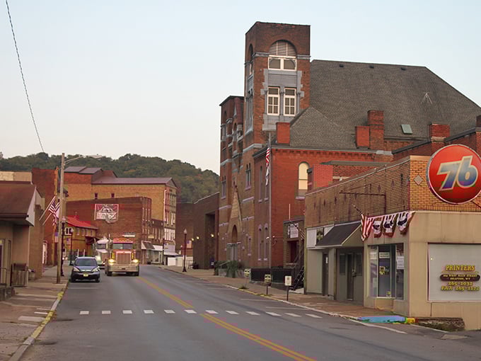 Grafton&rsquo;s Main Street in the morning glow&mdash;brick buildings, small-town calm, and the kind of place where everyone still waves as they pass.