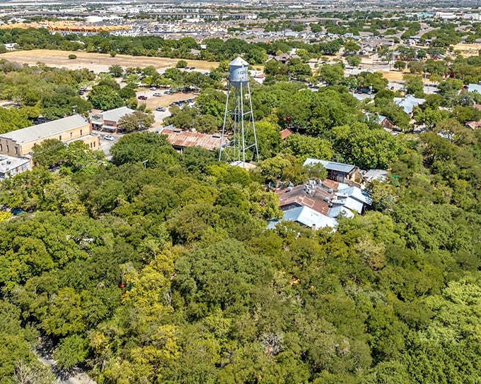 Gruene's tree-lined streets offer shade and stories from generations of Texas Hill Country life. 
