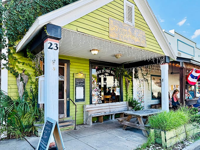 Hole in the Wall's lime-green cottage looks like it belongs in a beach town storybook. Small in size but mighty in flavor, this Apalachicola gem lives up to its name!