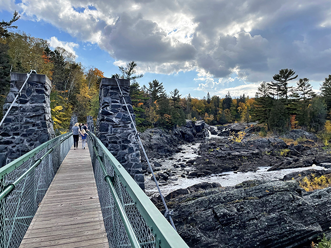Jay Cooke's famous swinging bridge offers thrills and spectacular views. Just don't look down if you skipped your morning coffee!