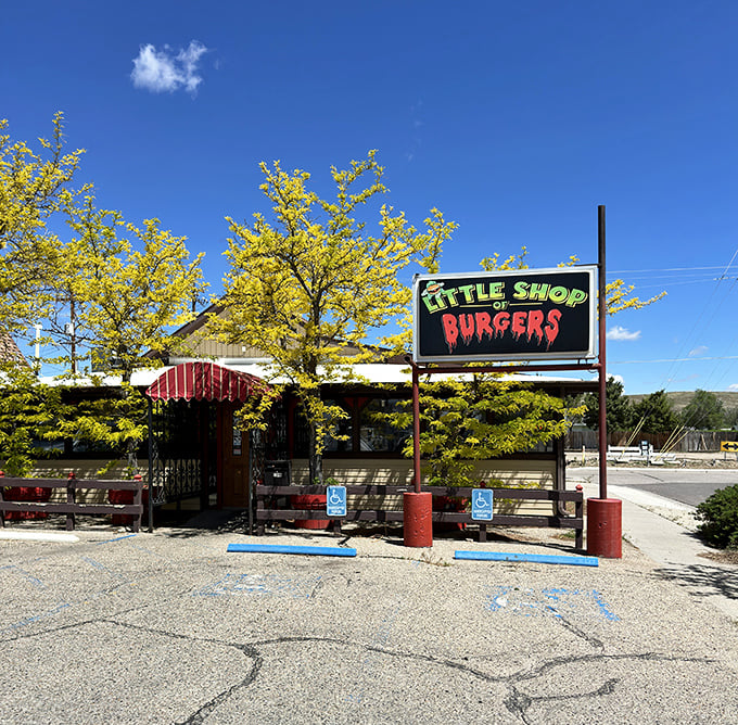 Little Shop of Burgers' glowing sign beckons hungry Casper residents like a burger beacon against Wyoming's big sky.