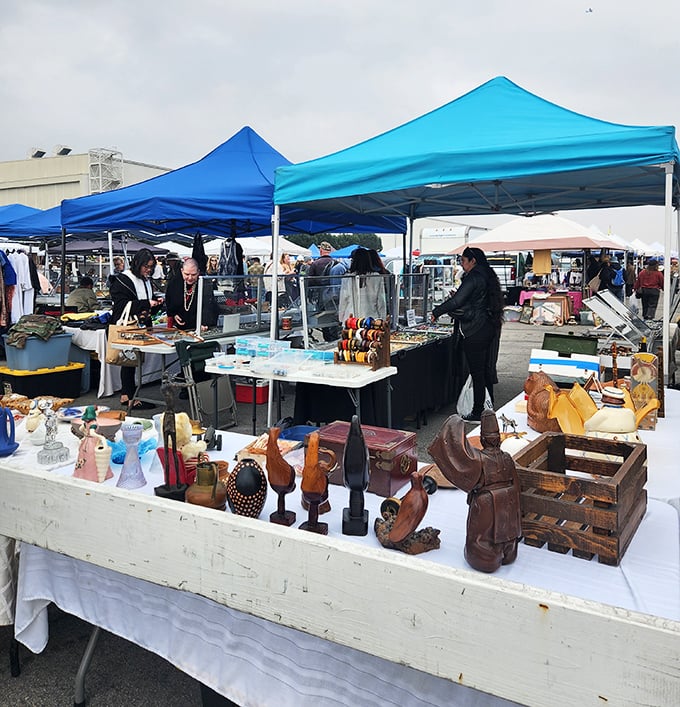 Long Beach Antique Market's treasures bask in the sunshine, each item whispering stories from decades past.