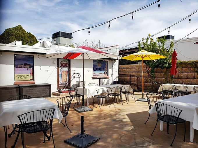 Mariscos Chihuahua's sign stands proudly against the Tucson sky. This unassuming spot serves up Mexican seafood magic that transports you straight to coastal Sinaloa.