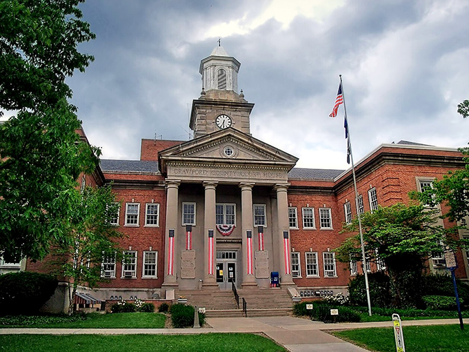 Meadville's stately courthouse stands like a proud grandfather, watching over generations with timeless dignity and grace.