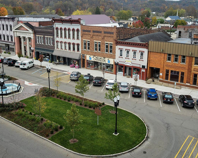 Colorful storefronts bring life to Nelsonville's streets, where local shops offer everything from vintage finds to handcrafted treasures.