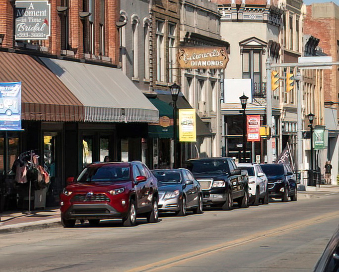 New Castle's downtown captures that perfect Indiana courthouse square magic where time moves just right.