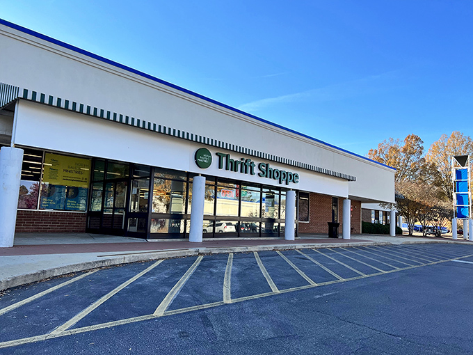 North Raleigh Ministries Thrift Shoppe's classic storefront promises old-school thrifting with a heart for community.