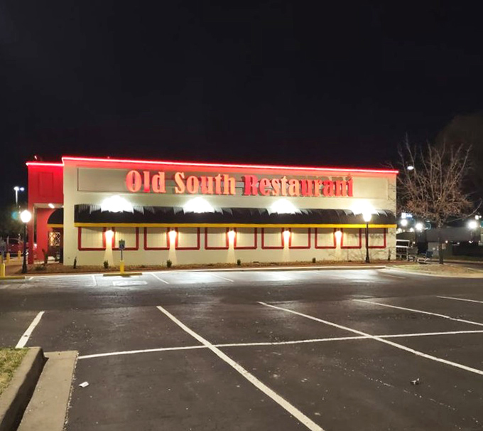 Old South Restaurant's glowing sign cuts through the night like a beacon for the hungry and homesick.