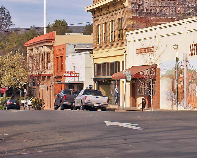 Historic downtown Oroville showcases brick buildings and charming storefronts, where small businesses thrive in this affordable retirement destination.
