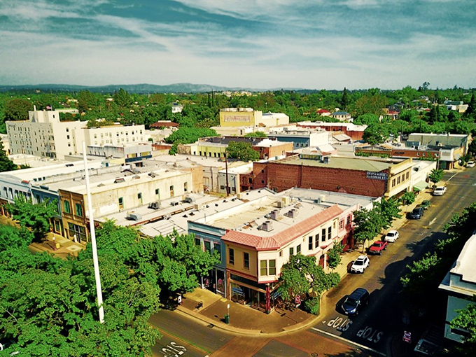 Oroville's downtown vista reveals a patchwork of historic buildings and green spaces, where retirement dollars stretch further than you'd expect.