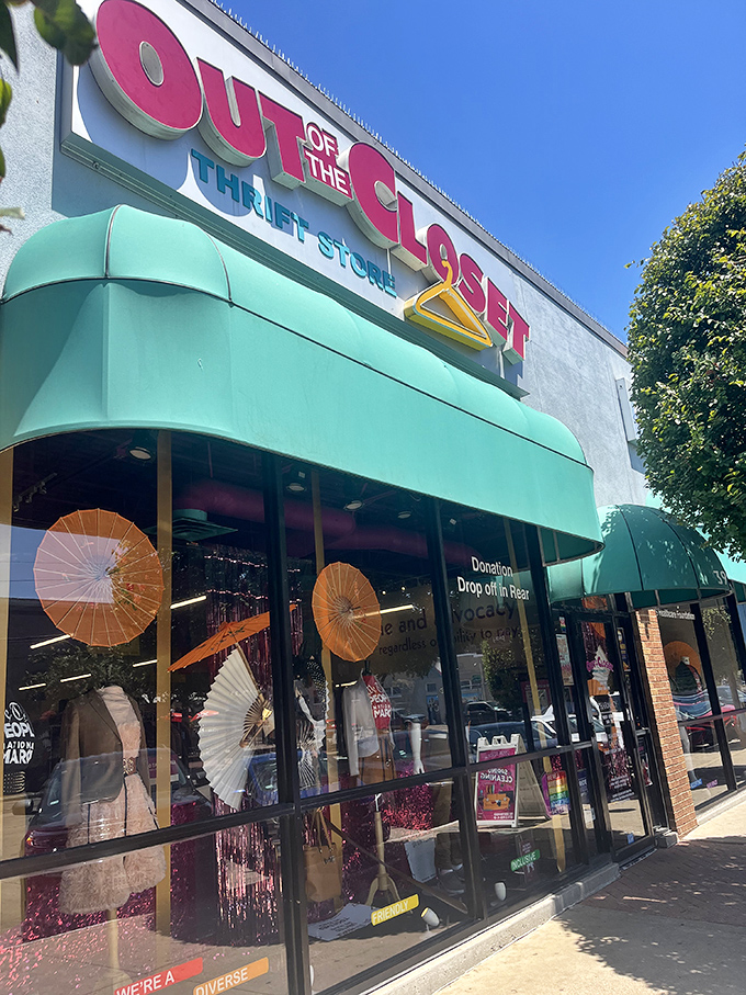 Out of the Closet's rainbow exterior practically shouts "fabulous finds inside" to passing treasure hunters.
