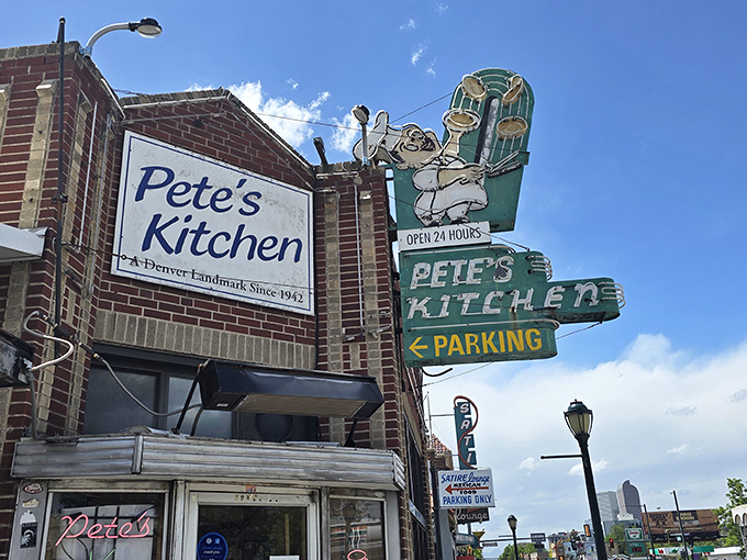 Neon chef by night, comfort food legend by day. Pete's brick facade has witnessed more late-night confessions than a parish priest.