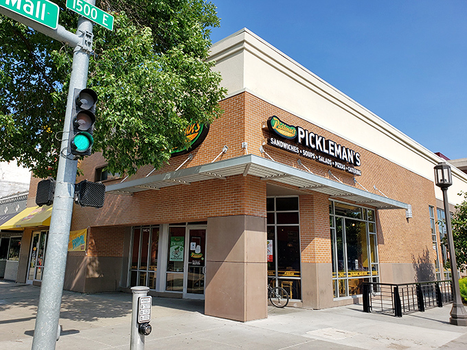 Pickleman's corner spot catches the eye and promises a pickle paradise. The gateway to gourmet sandwich nirvana awaits!