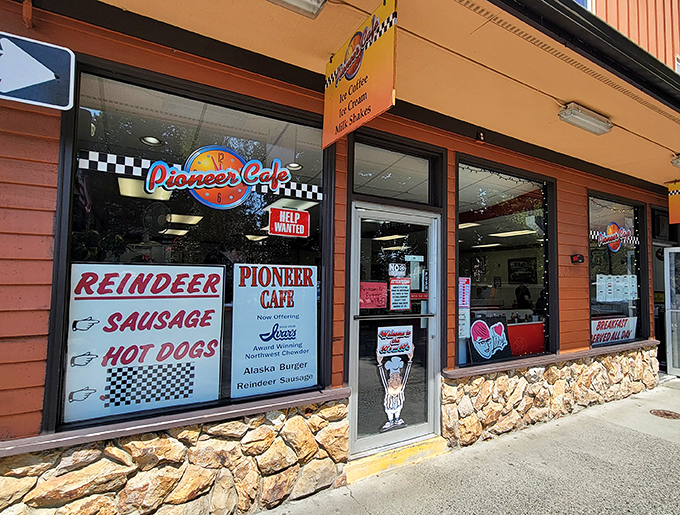 When a place advertises "Reindeer Sausage" right on the window, you know you're in for an authentic Alaskan experience.