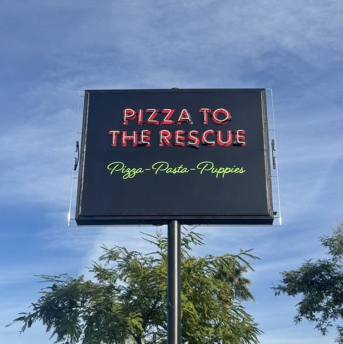 "Pizza-Pasta-Puppies" might be the three greatest words in the English language. This sign promises a trifecta of happiness!