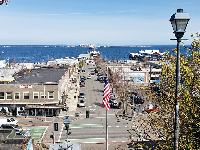 Port Angeles' harbor stretches toward distant shores, where working boats meet weekend adventurers daily.