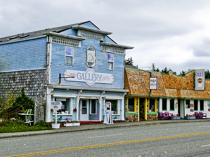 Weathered buildings by the sea tell tales of fishing boats and simpler times.